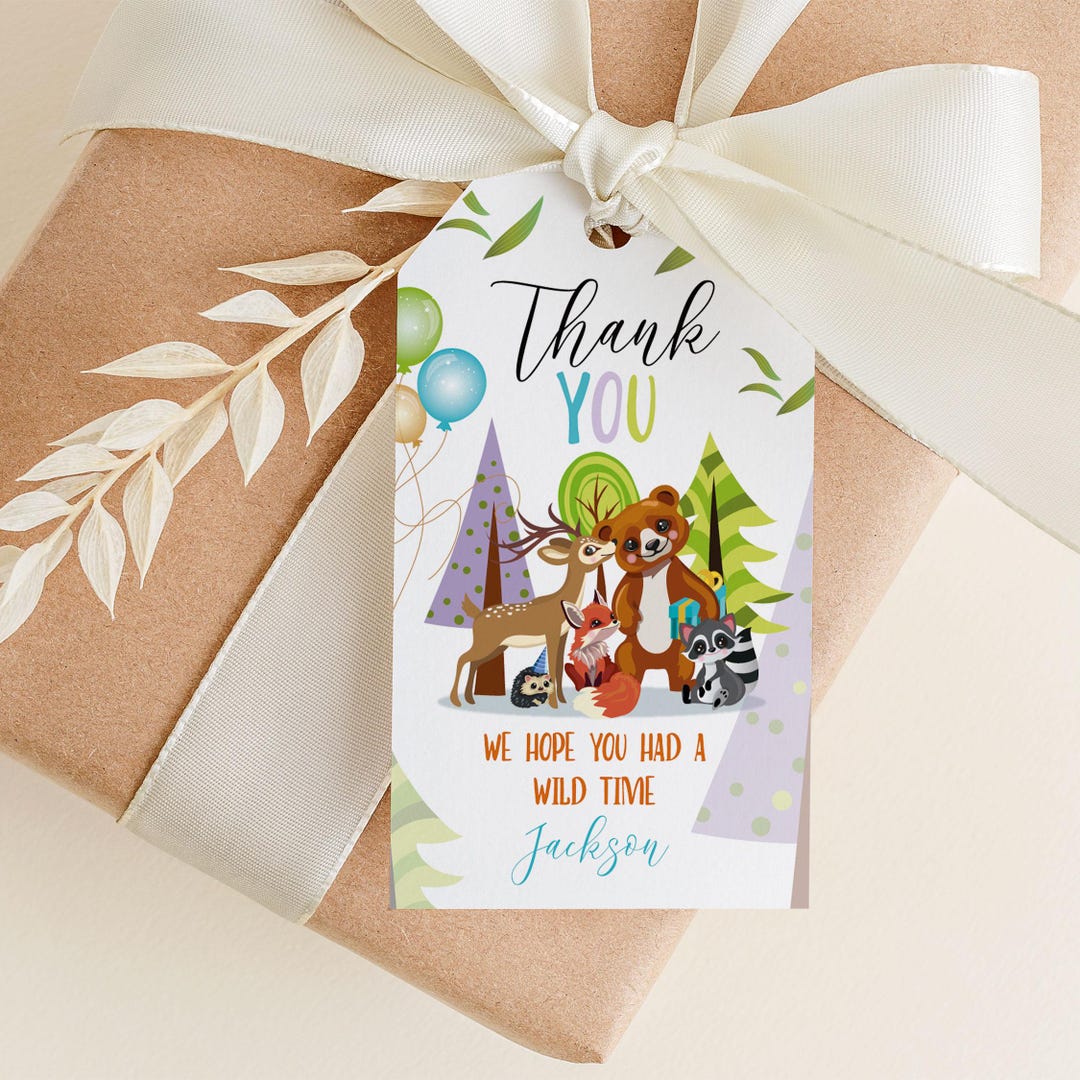 Editable Woodland Party Thank You Tag Favor Tag Birthday Boy Gift Tag ...