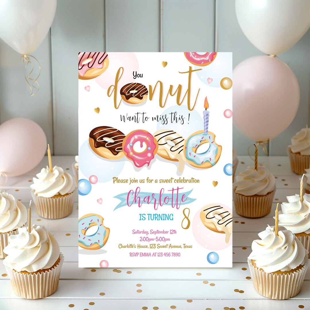 Editable Donut Birthday Invitation Birthday Party Invitation Girl Boy ...