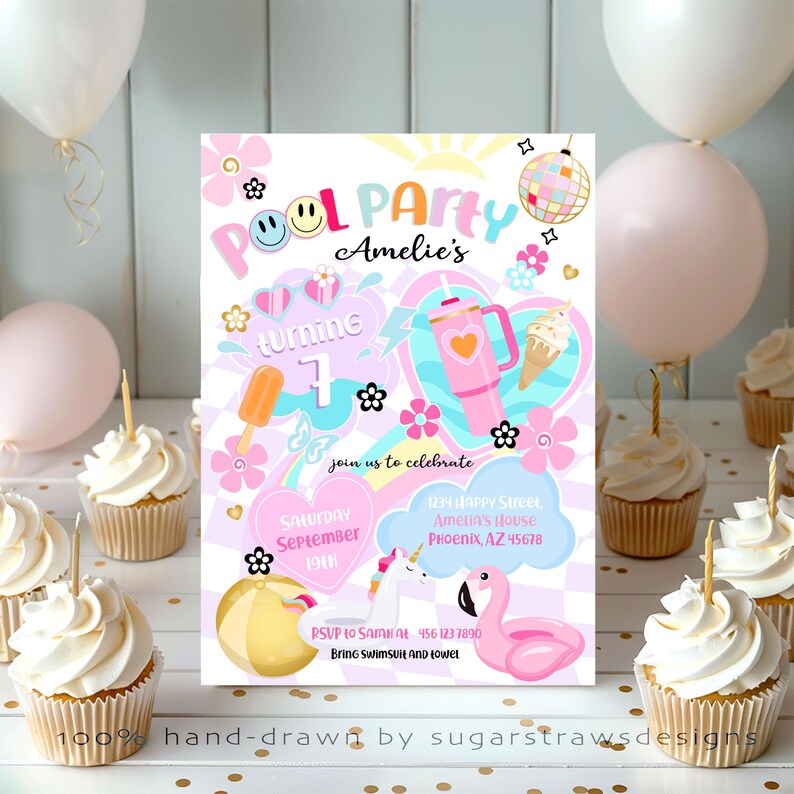 Editable Preppy Pool Party Girl Birthday Invitation Preppy Birthday ...