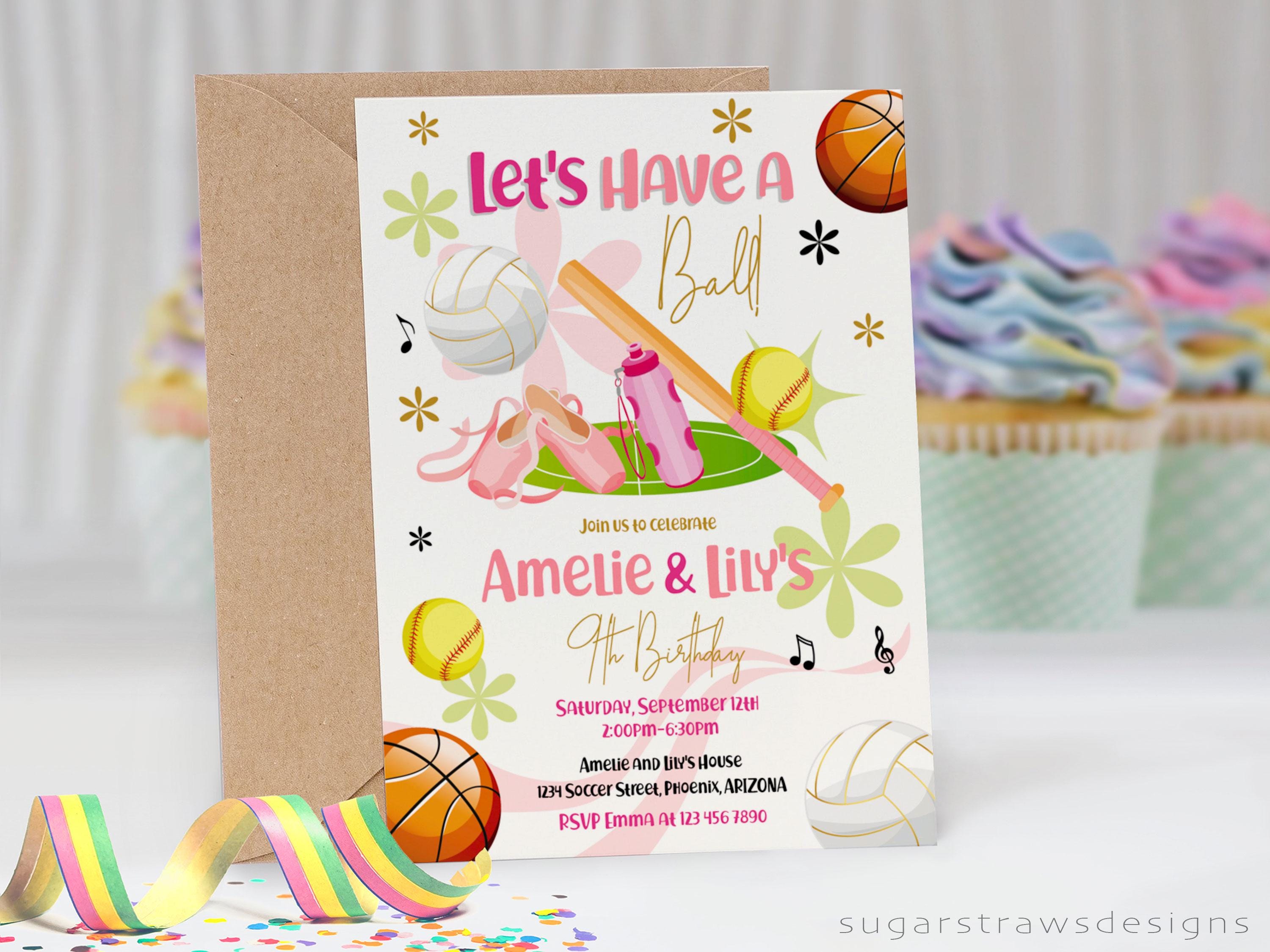 Editable Sports Party Birthday Invitation Girl Sports Invite Multi ...