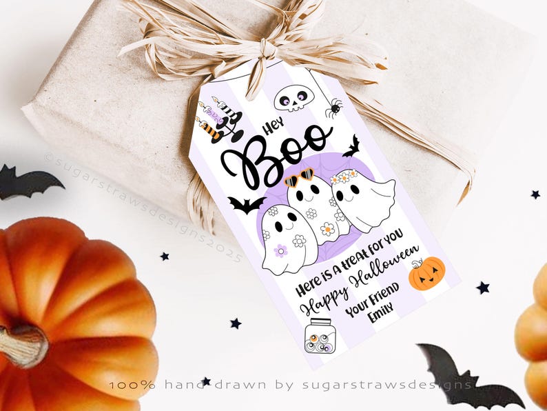 Editable Girls Halloween Favor Tag Template Corjl Ghost Boo Basket Gift ...