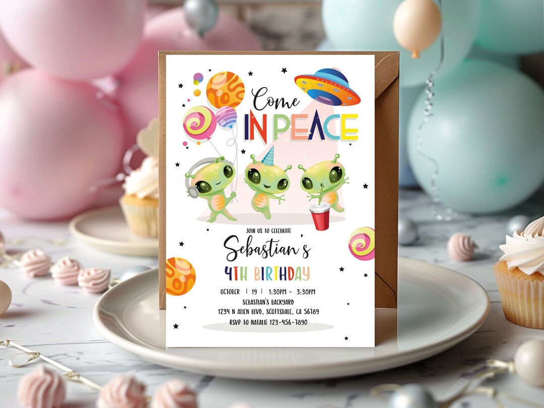 Editable Alien Birthday Party Invitation Kids Space Party Invite UFO ...