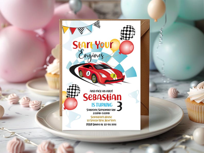 Editable Racing Car Birthday Invitation Sports Car Invite Red Car ...