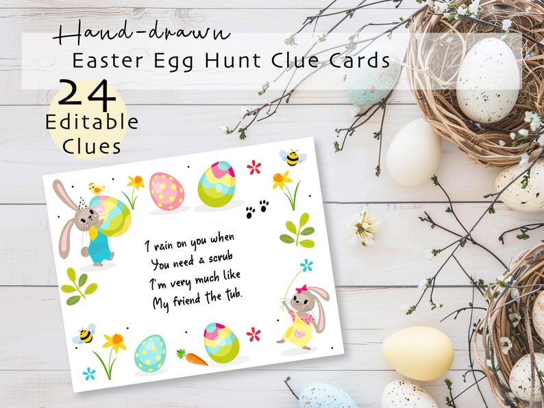 Editable Easter Egg Hunt Clue Cards 24 Rhyming Clues Easter Egg ...