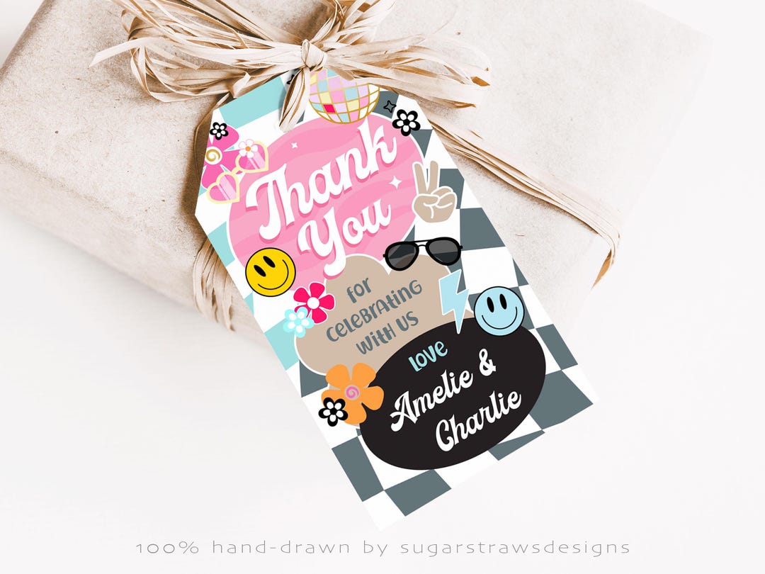 Editable Preppy Joint Birthday Thank You Favor Tag Boy Girl Sibling ...
