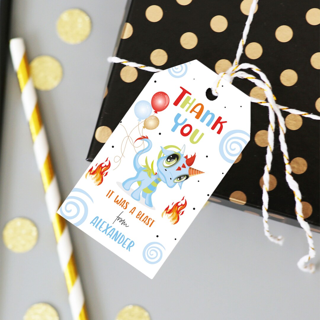 Editable Dragon Party Favor Tag Birthday Boy Thank You Tag Gift Tag ...