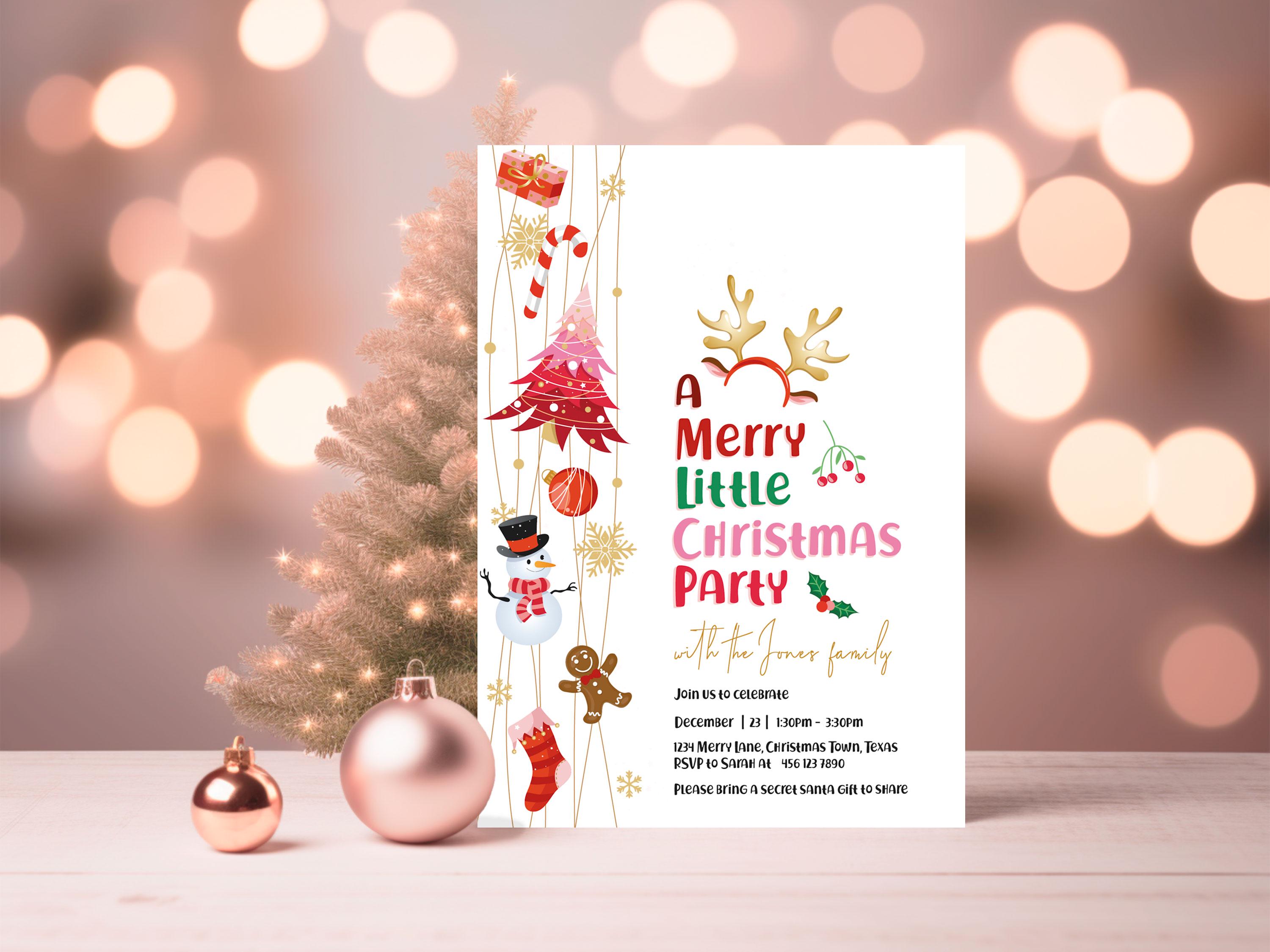 Editable Christmas Party Invitation Holiday Xmas Birthday Invite Kids ...