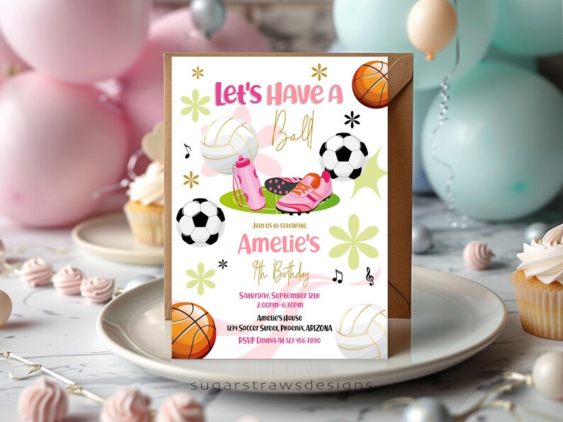Editable Sports Party Birthday Invitation Girl Sports Invite Multi ...