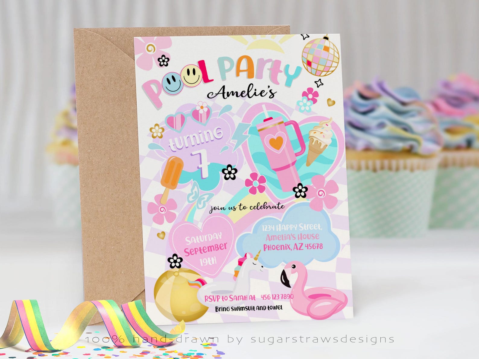 Editable Preppy Pool Party Girl Birthday Invitation Preppy Birthday ...