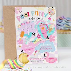 Editable Preppy Pool Party Girl Birthday Invitation Preppy Birthday ...