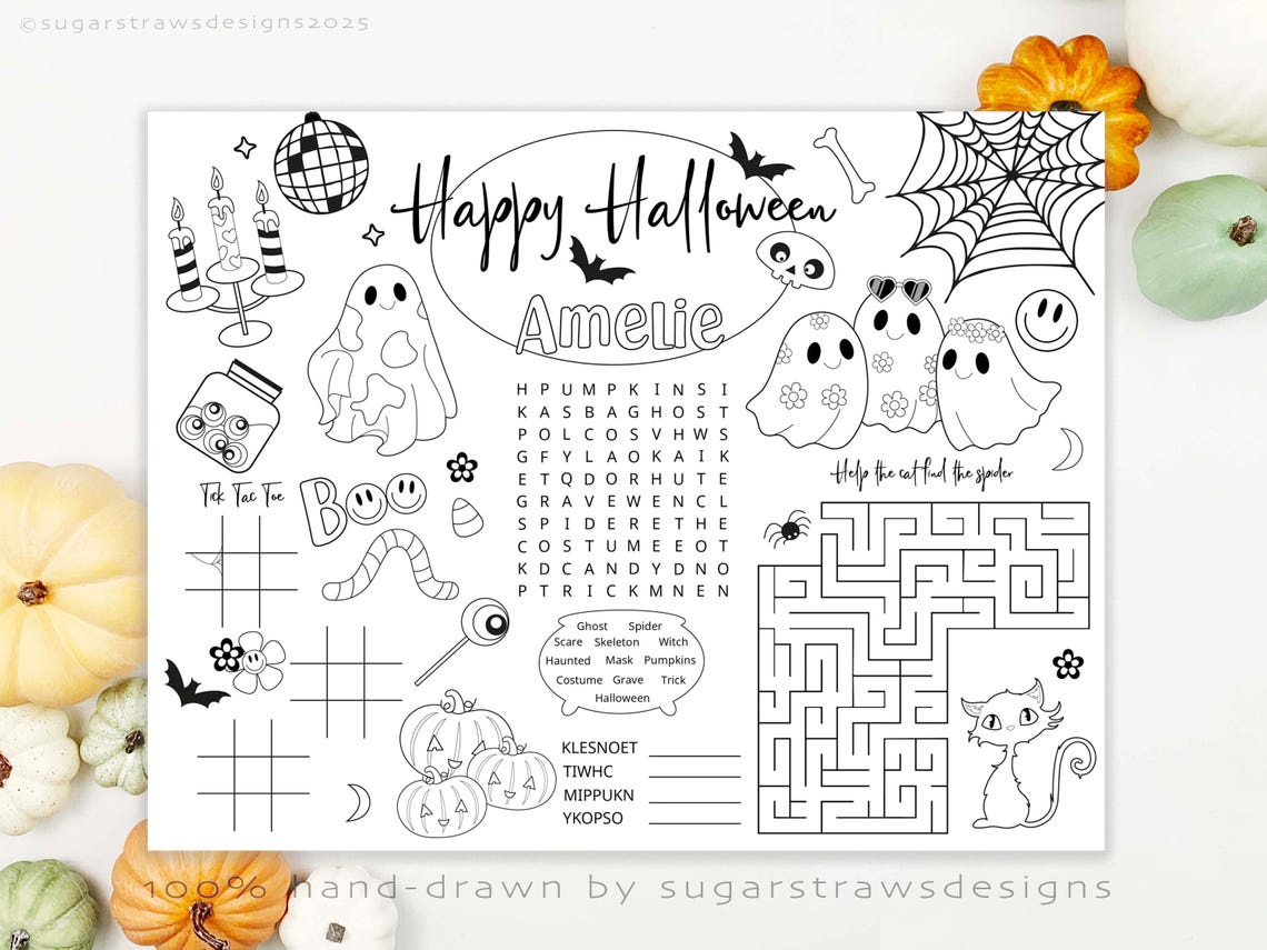 Halloween Activity Page, Halloween Kids Activity Placemat, Printable ...