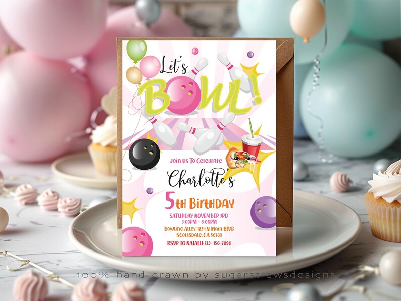 Editable Bowling Birthday Invitation Bowling Party Invite Party Girl ...