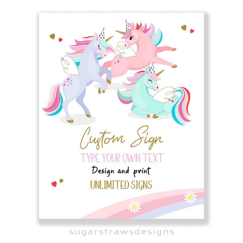 Editable Unicorn Custom Sign Birthday Girl Party Decor Rainbow Unicorn ...