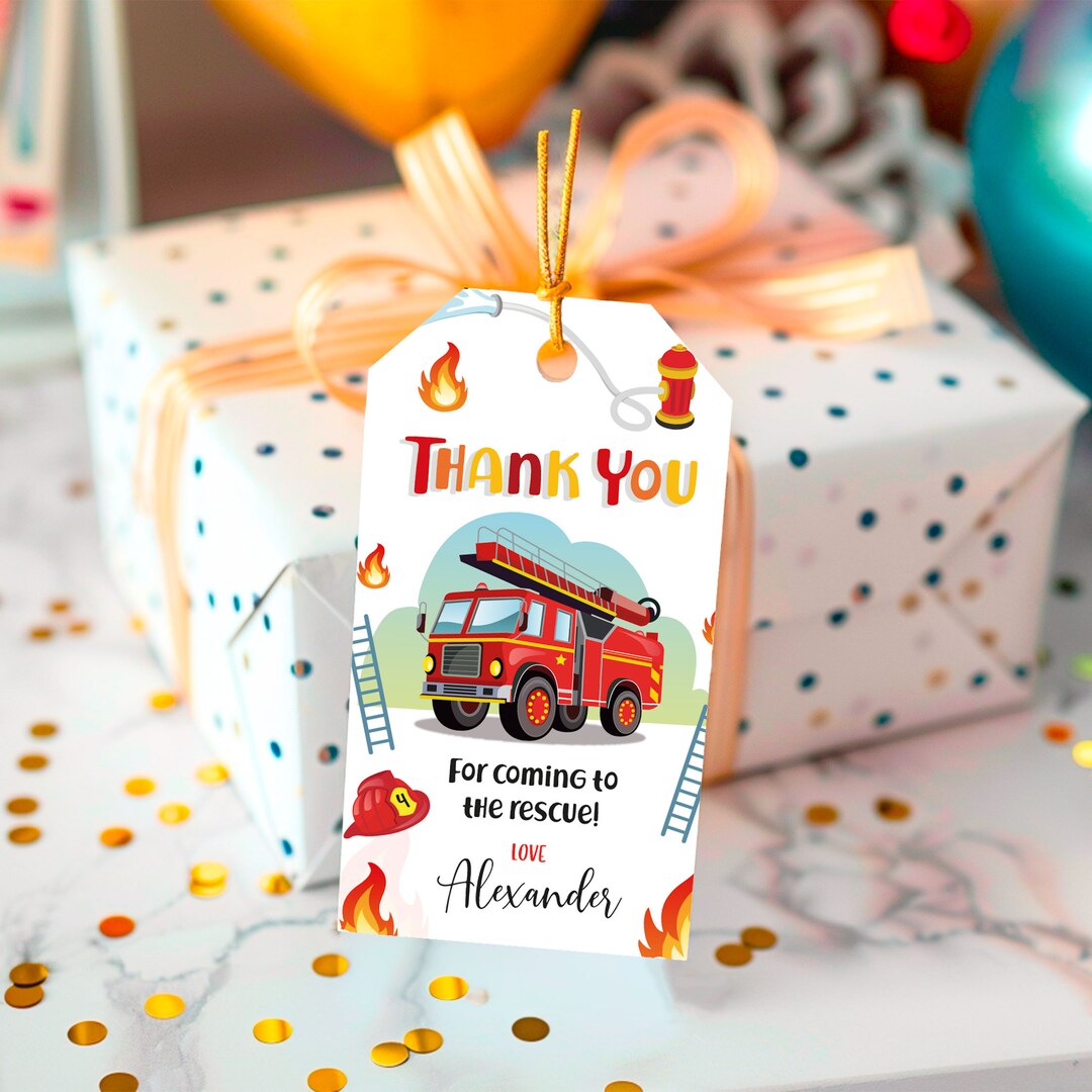 Editable Fire Truck Party Favor Tag Boy Birthday Thank You Tag Gift Tag ...