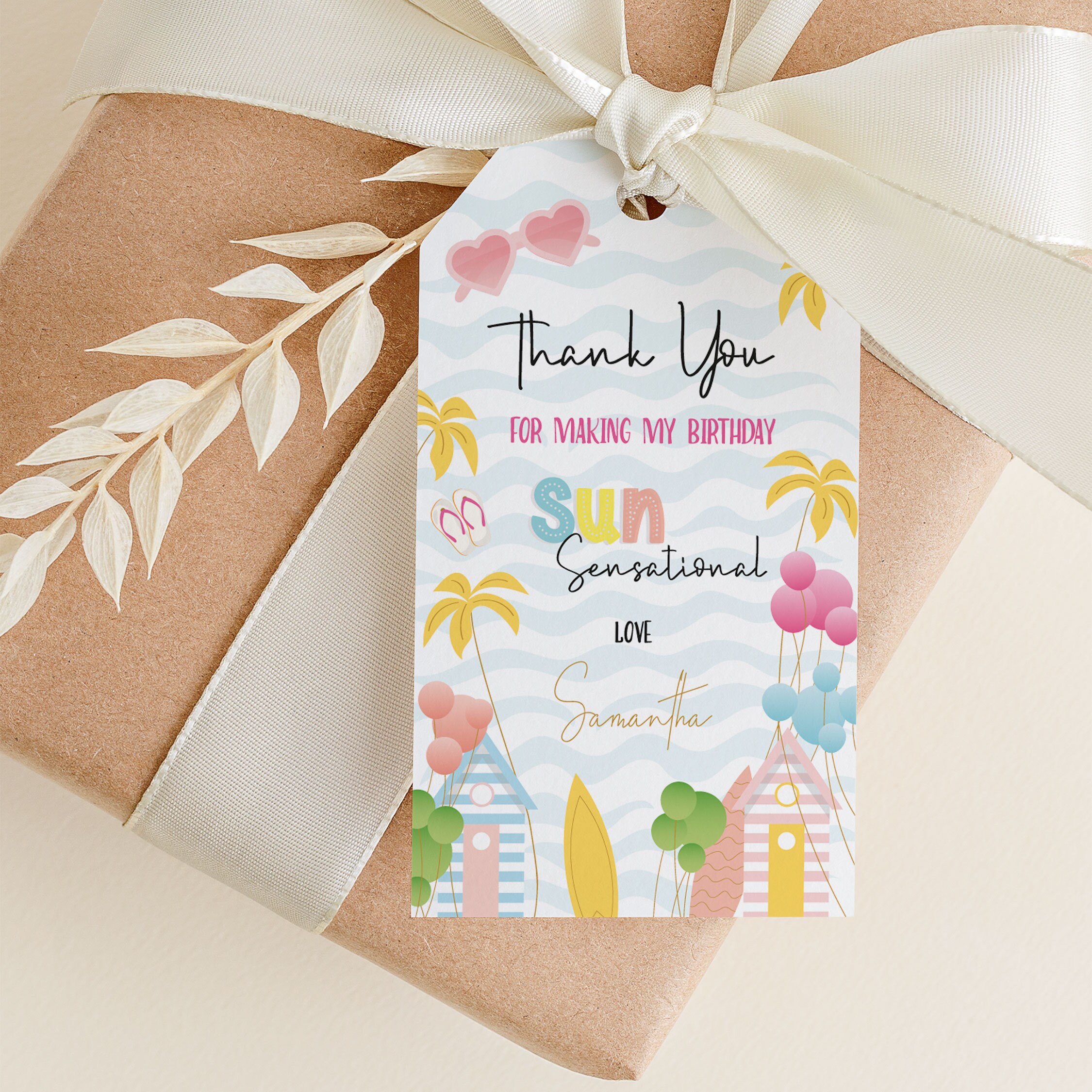 Editable Beach Party Favor Tag Thank You Tag Kids Birthday Pool Party ...