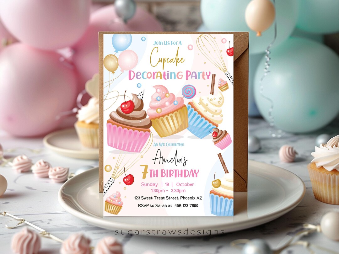Editable Cupcake Decorating Party Invitation Kids Cooking Birthday ...