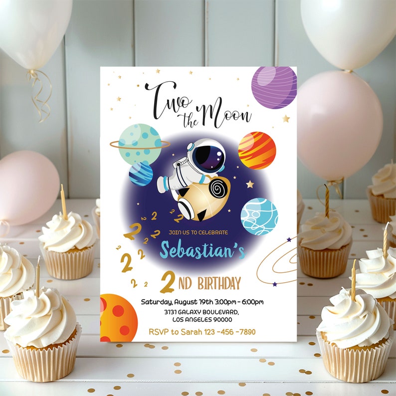 Editable Space 2nd Birthday Invitation Boy Spaceman Invite Astronaut ...