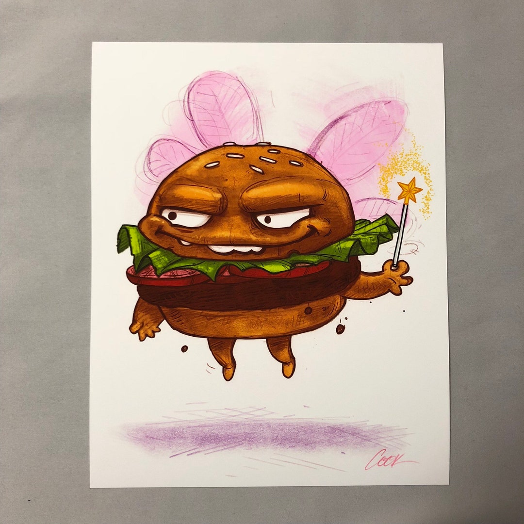 Burger Fairy - Cute Burger Signed Art Print - Etsy