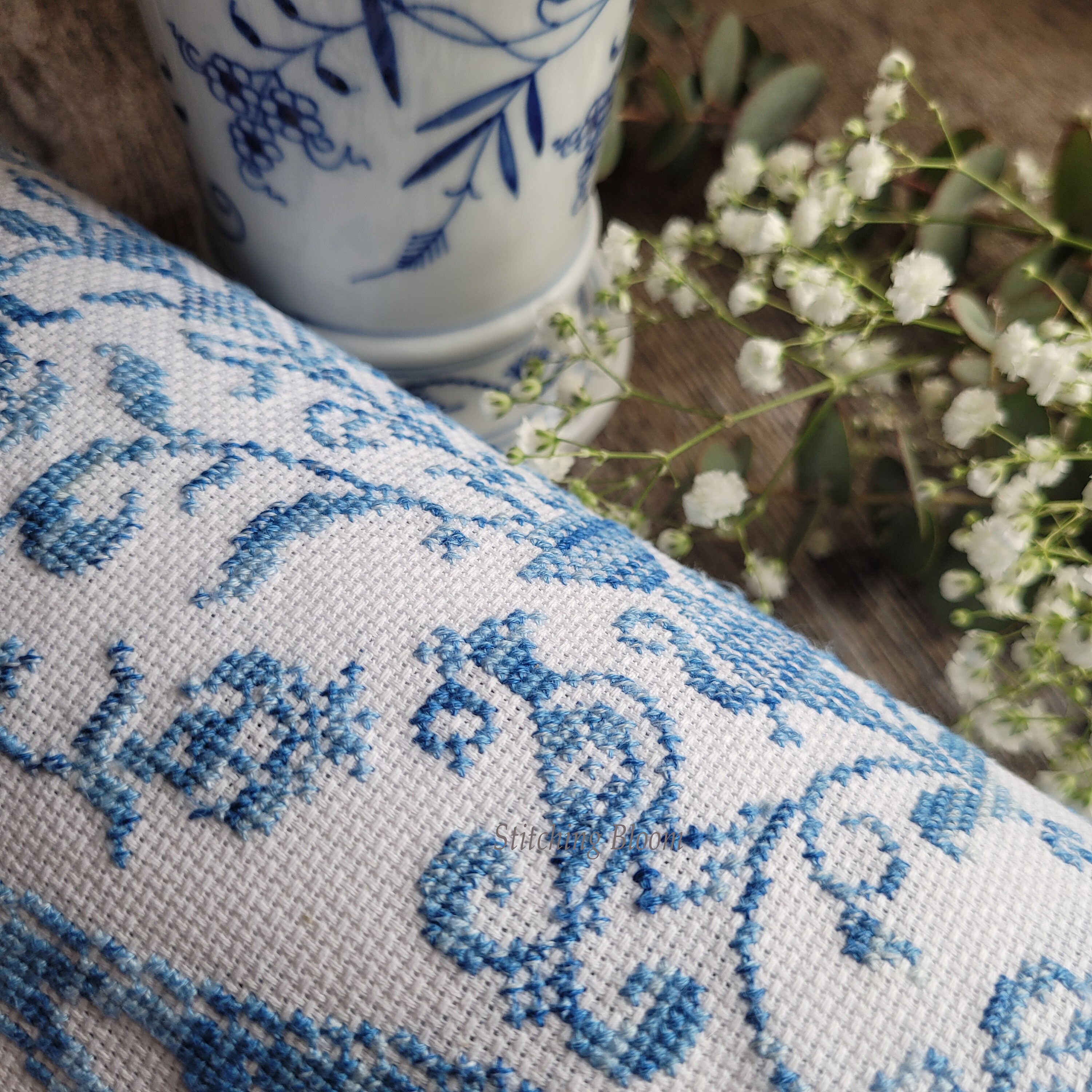 Cross Stitch Pattern, Sampler, Single Color, Monochromatic, Fountain ...