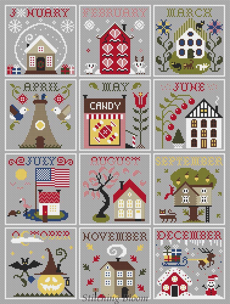 Cross Stitch Pattern, Calendar, Calendar pattern, Cross-stitch calendar ...