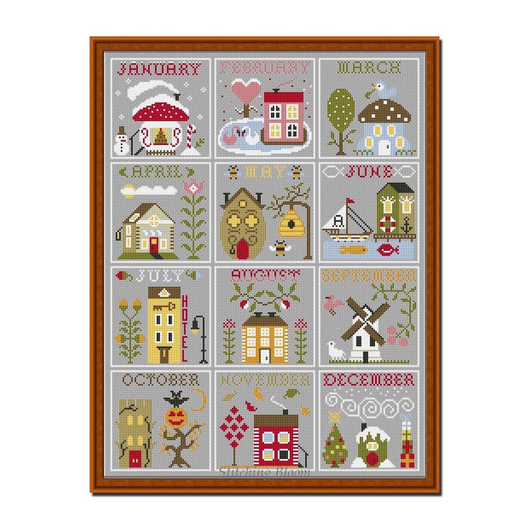 House Calendar Cross Stitch Pattern: Seasons Embroidery (PDF Pattern ...
