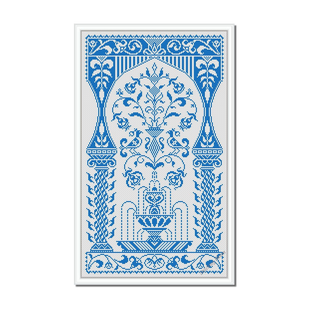 Cross Stitch Pattern, Sampler, Single Color, Monochromatic, Fountain ...