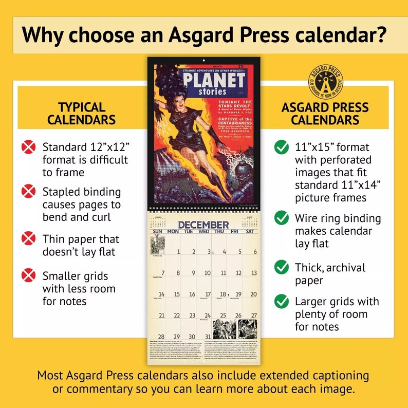 Asgard Press 2025 Vintage Sci-fi Wall Calendar 11x30 size When Open ...