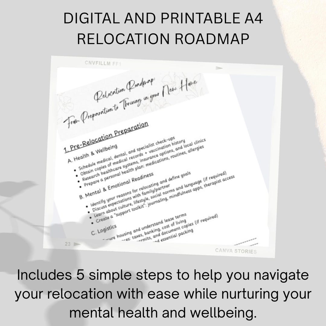 Relocation Roadmap - Moving Checklist and Guide Including Mental Health ...