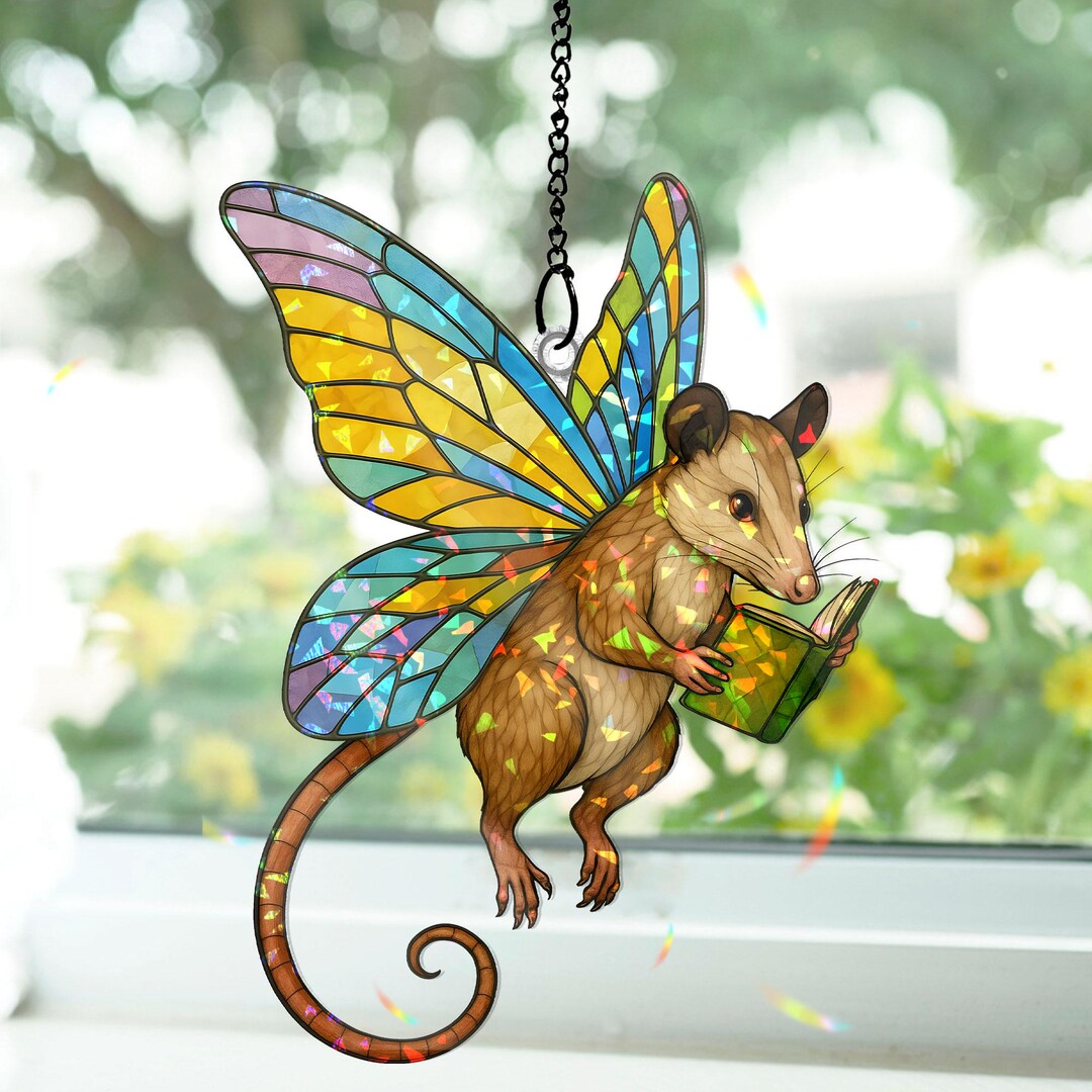 Fairy Godpossum Glass Hologram Acrylic Decor, Reading Possum Window ...