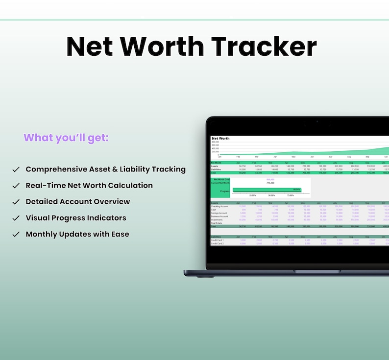 Net Worth Tracker Spreadsheet, Net Worth Calculator Dashboard, Assets ...