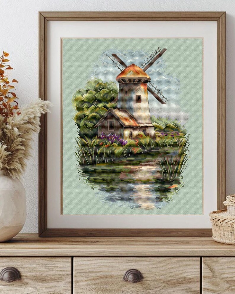 Windmill Landscape Cross Stitch Pattern – Countryside Embroidery (PDF ...
