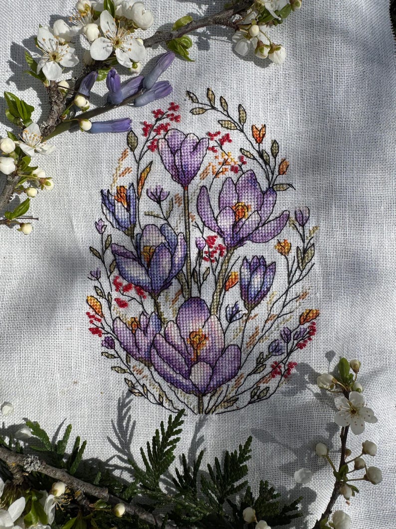 Crocus Flower Easter Egg Cross Stitch Pattern (digital PDF) - Etsy