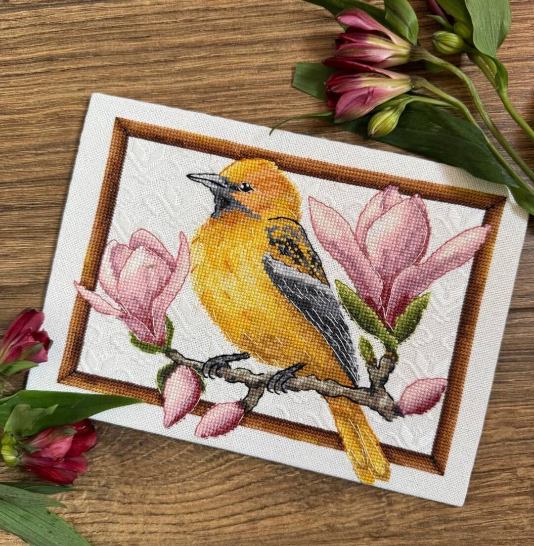 Cross Stitch Pattern Orioles With Flowers, Summer, , Color Chart ...