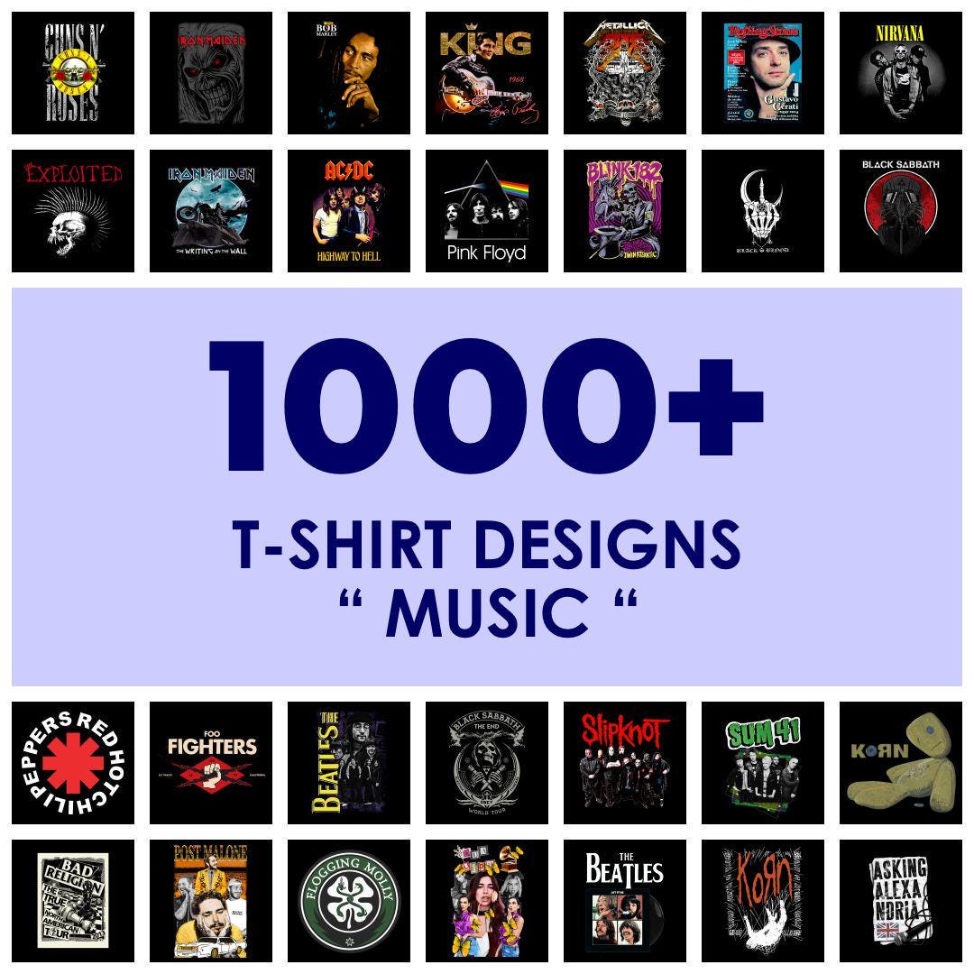1000+ Music T-shirt Designs Bundle: Rock, Metal, Pop (digital Download ...
