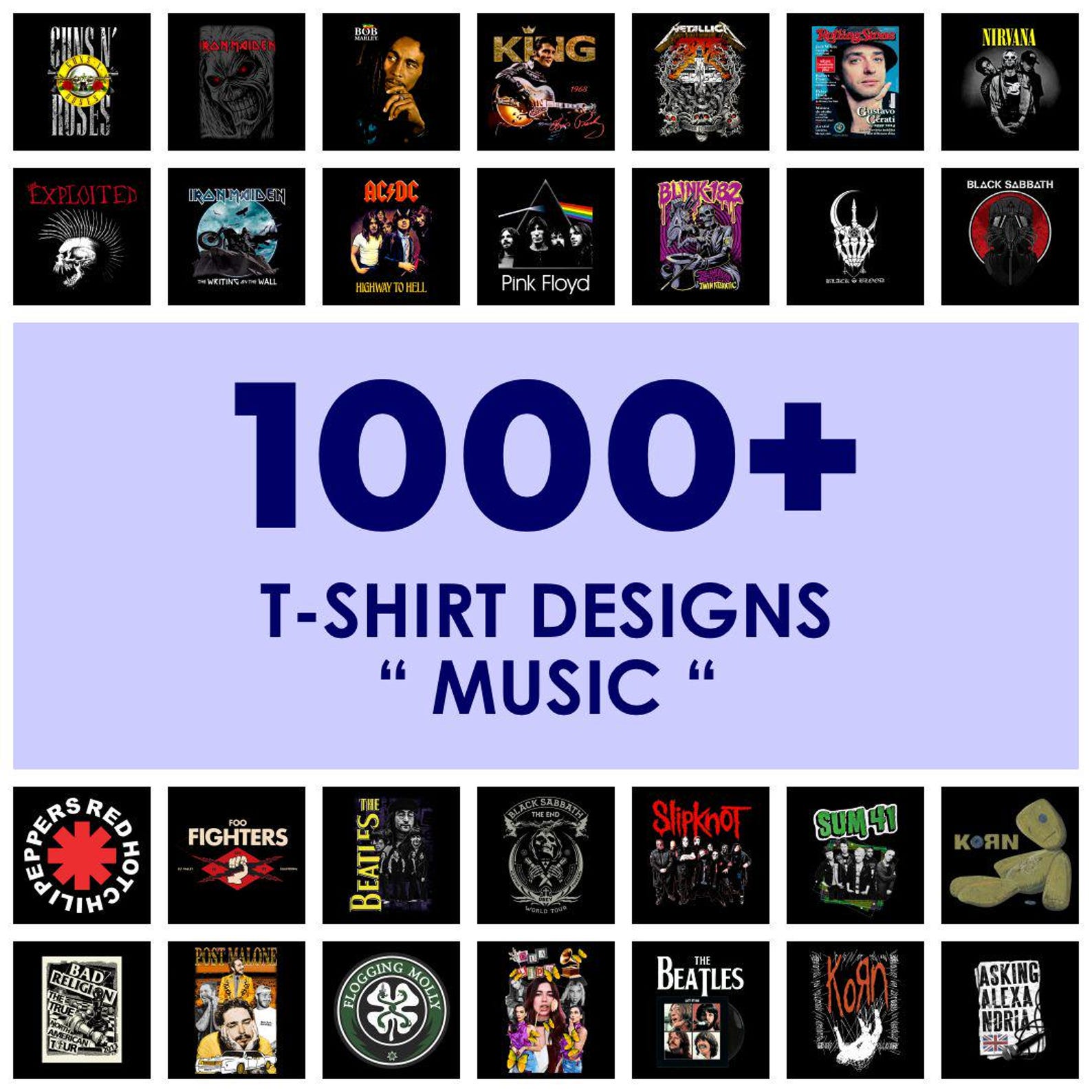 1000+ Music T-shirt Designs Bundle: Rock, Metal, Pop (digital Download ...