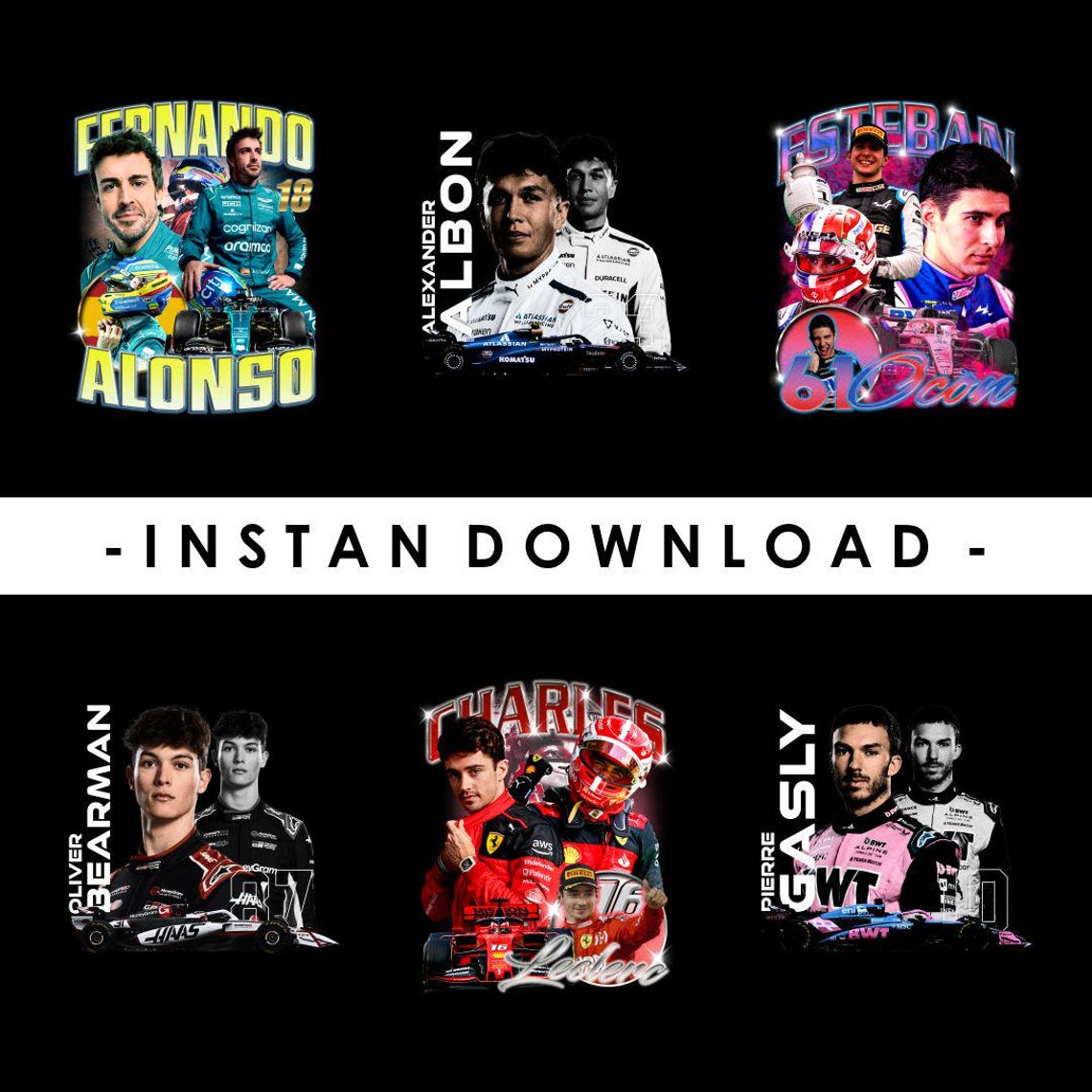 F1 Driver T-shirt Designs Bundle: Racing Car PNG (digital Download) - Etsy