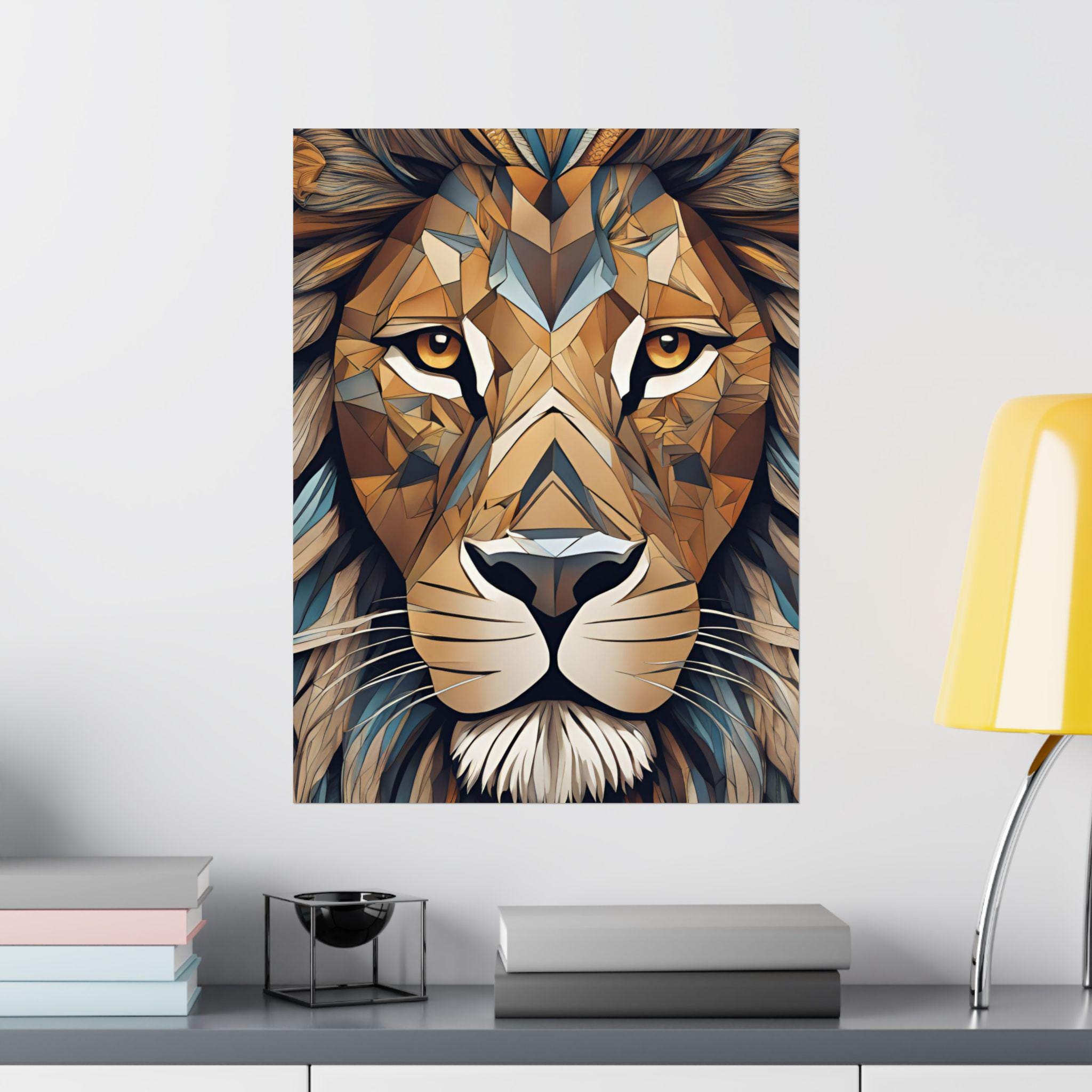 Majestic Geometric Lion Head Poster Bold and Regal Wall Art Matte ...