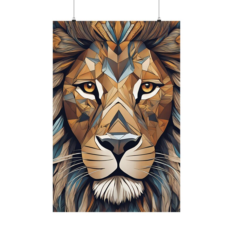 Majestic Geometric Lion Head Poster Bold and Regal Wall Art Matte ...