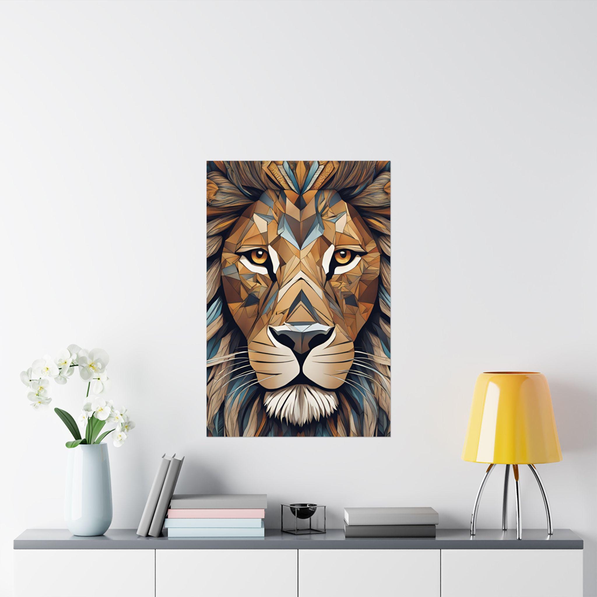 Majestic Geometric Lion Head Poster Bold and Regal Wall Art Matte ...