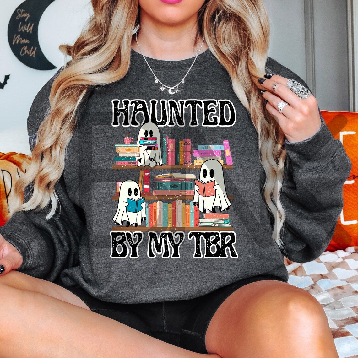 Haunted by My TBR PNG. Ghost Library. Cute Ghost Reading Books ...