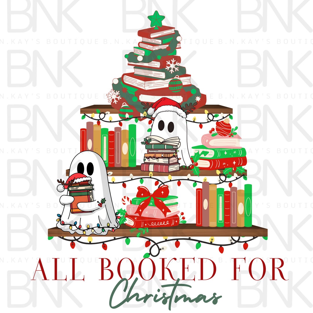 All Booked up for Christmas PNG. Holiday Ghost Library. Cute Ghost ...