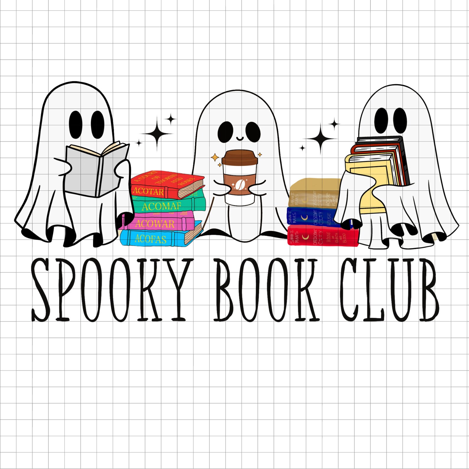 Cute Reading Ghost Book Club Digital Png File. Spooky Reading Club ...