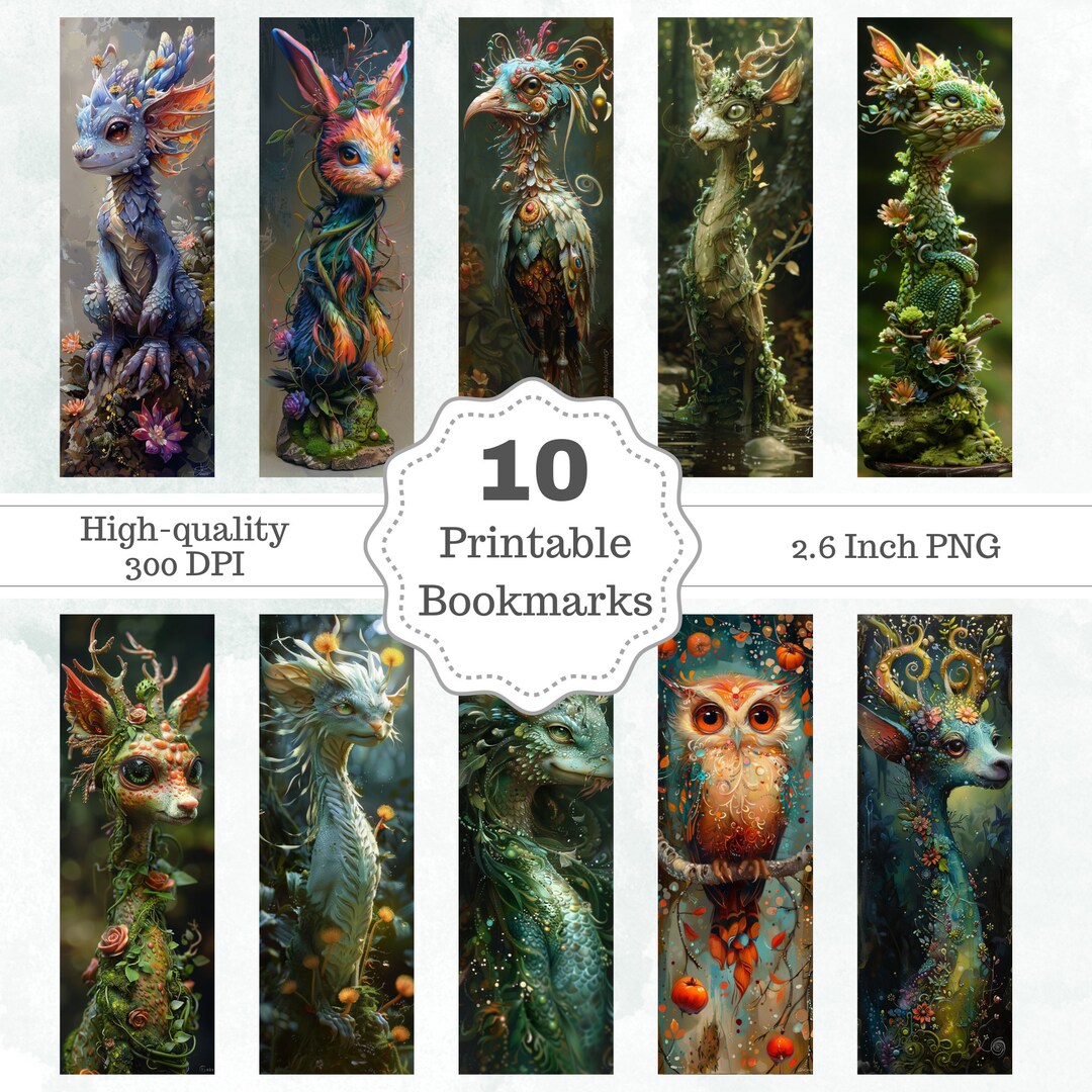 Animal Watercolor Bookmark, Cute Digital Bookmark, Digital Book Mark ...