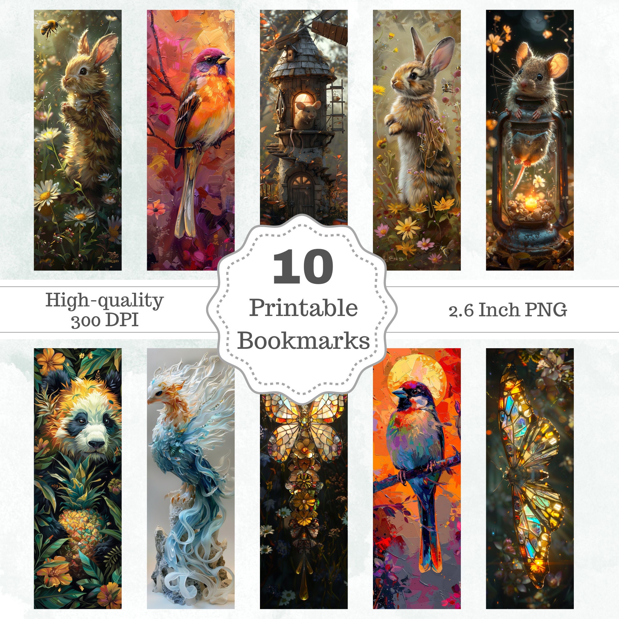 Animal Watercolor Bookmark, Cute Digital Bookmark, Digital Book Mark ...