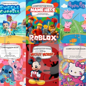 50 CARTOON Themed Composition Notebook Covers PNG Digital Download for ...