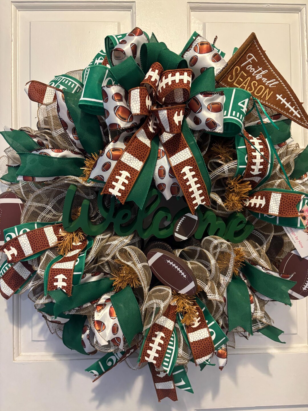 Football Wreath: Wood Footballs & Flag - Sports Decor - Etsy