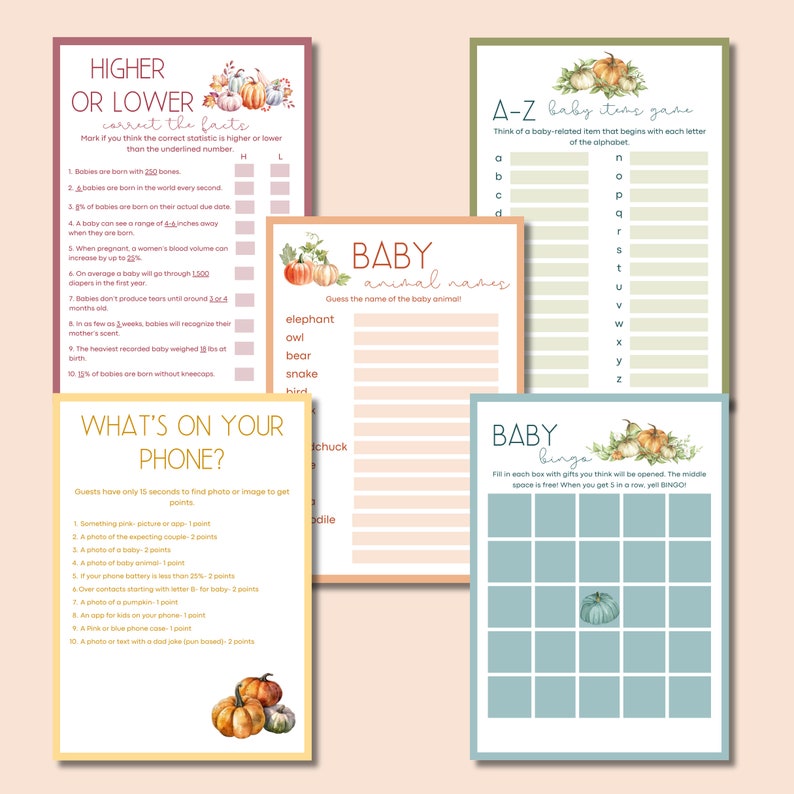 Baby Shower Games, Little Pumpkin Shower Game Set, Baby Shower Games ...