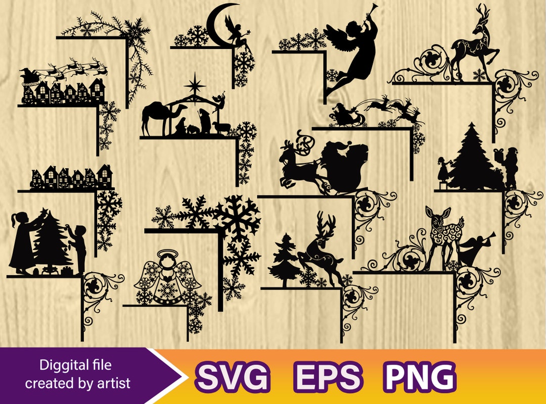 Christmas Door Corners Svg, Christmas Scene Svg, Laser Cut, Christmas ...