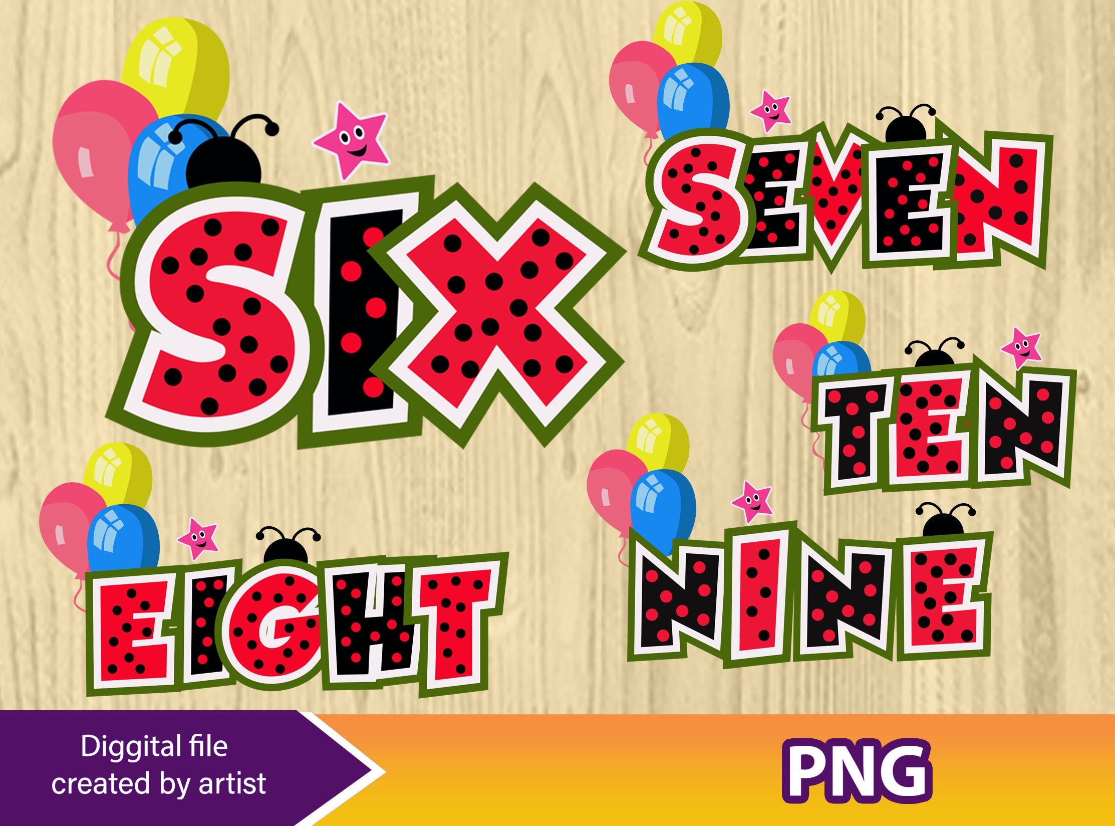Birthday Png, Birthday Ladybug Png, Six, Seven, Eight, Nine, Ten ...