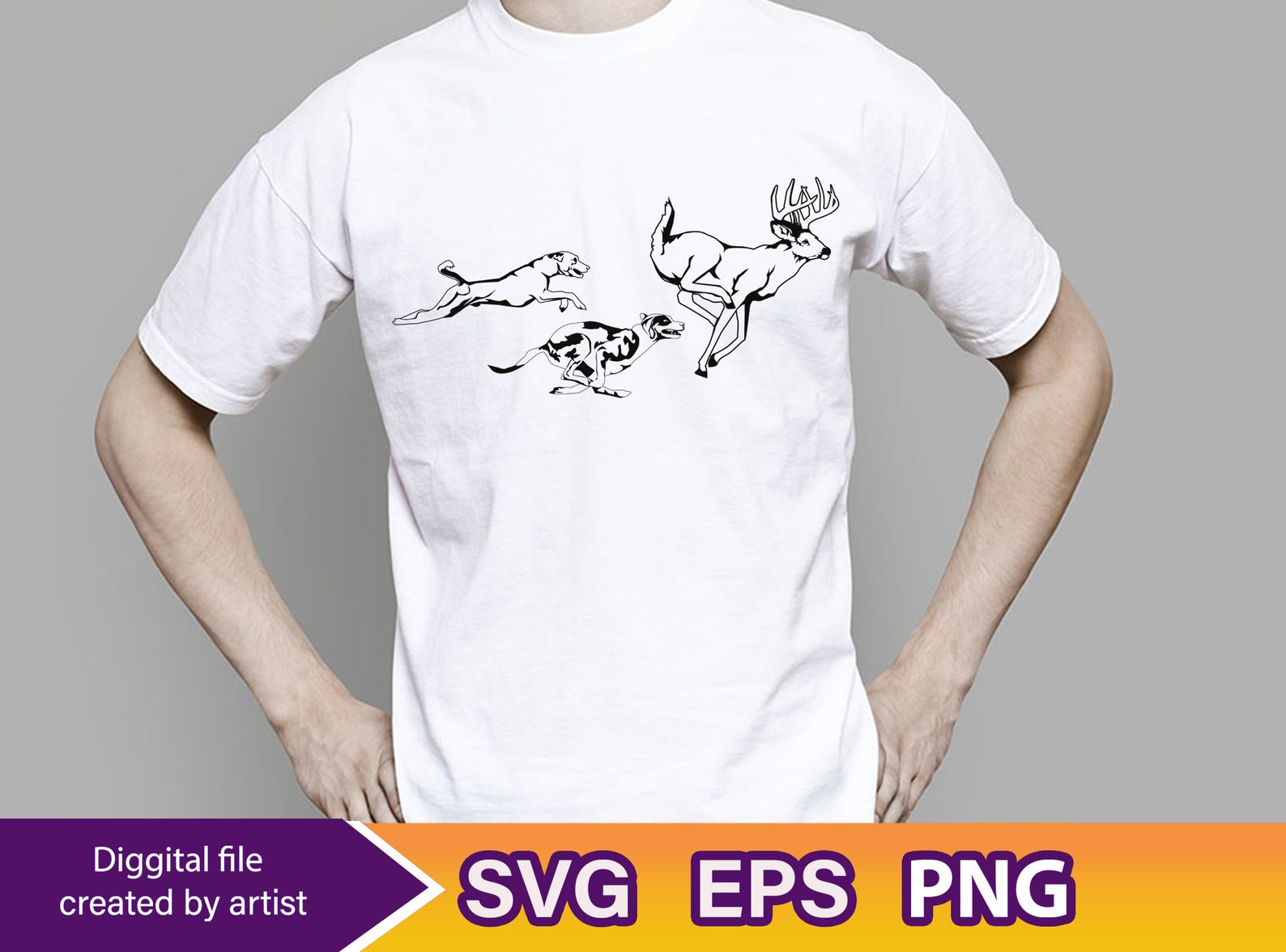 Deer Hunting With Hounds Svg, Deer Hunting Scene, Hounds Running Deer ...